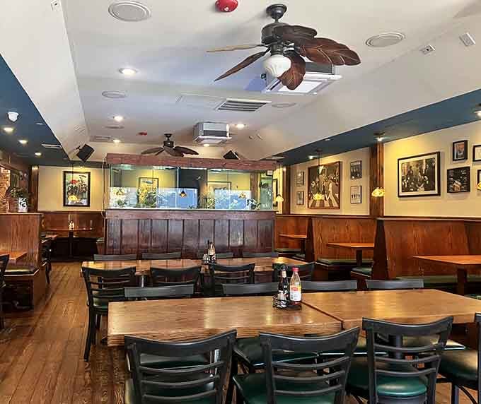 Wood paneling and Beatles photos create a cozy British pub vibe that's been perfecting itself since 1982.