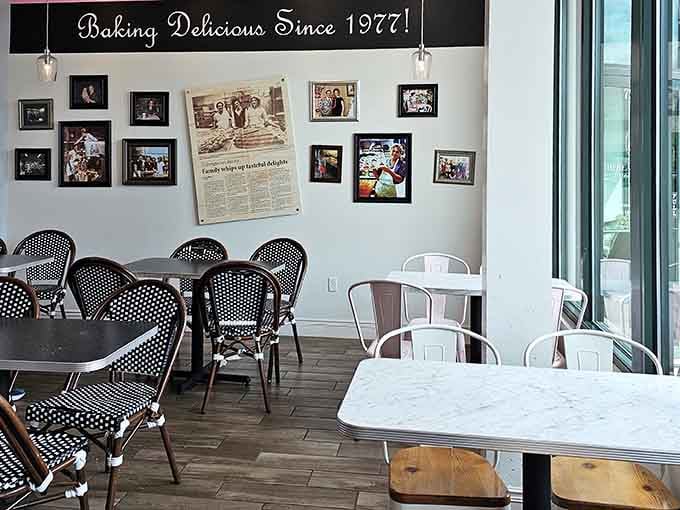Family photos line the walls, reminding you that great baking runs deeper than frosting and flour combined.
