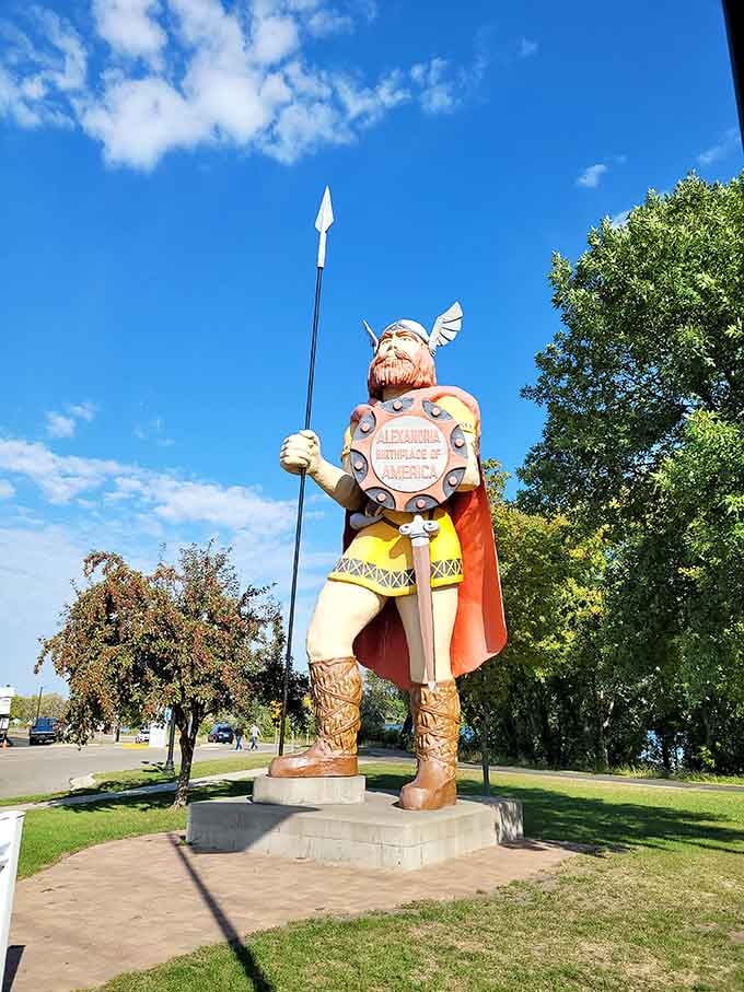 Big Ole stands guard like he's waiting for someone to challenge his claim about Vikings discovering Minnesota first.