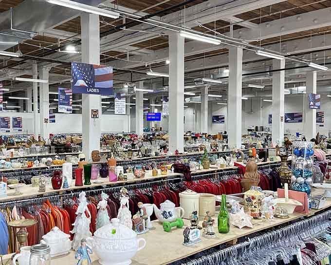 Behold the cathedral of secondhand treasures, where endless aisles stretch toward a horizon of possibility and bargains.