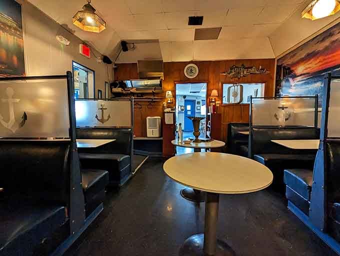 Classic vinyl booths and nautical charm create the perfect setting for serious breakfast contemplation and even better conversation.