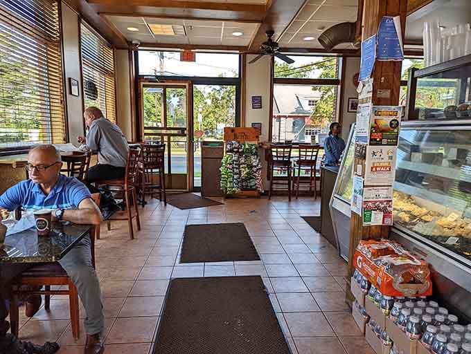 Inside, the tile floors and wooden tables create that perfect neighborhood bagel shop vibe where everyone feels like a regular.