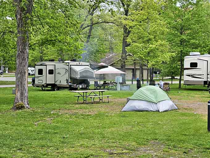 Bay City State Park's campground offers the perfect blend of modern amenities and that authentic sleeping-under-the-stars experience.
