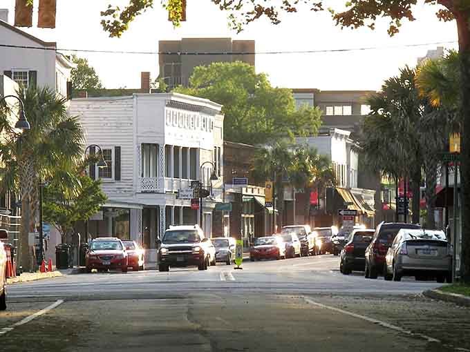 Golden hour transforms downtown into something Spielberg would film, all soft light and nostalgic charm washing over historic facades.
