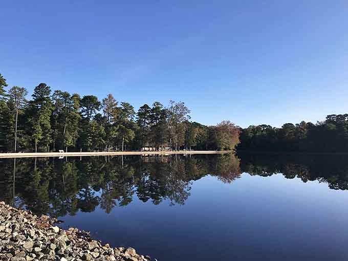 Lake Nummy's mirror-like surface makes you wonder if you're looking at water or a painting come to life.