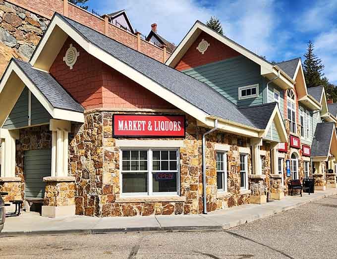 Even the liquor store looks like it belongs in a Western movie set, complete with stone facade.