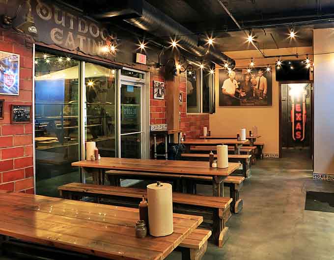 Classic picnic tables and rustic charm create the perfect setting for a serious barbecue feast.