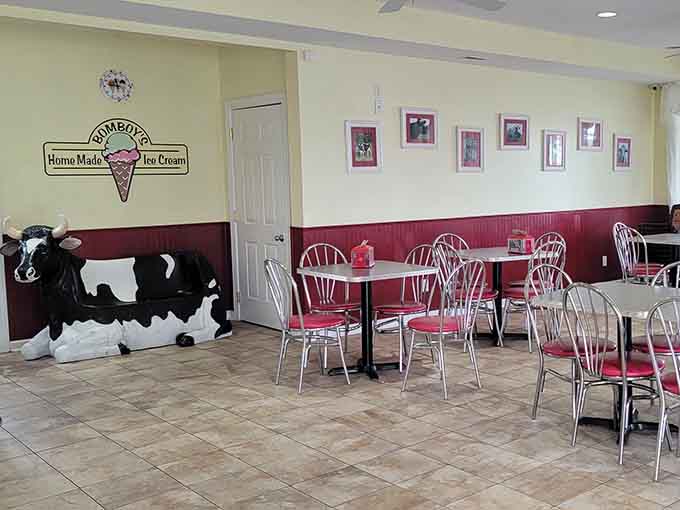 Inside, a life-sized cow cutout reminds you where great ice cream starts, minus the awkward farm smells.