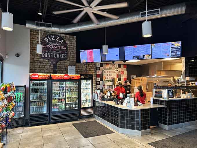 Modern meets cozy inside, where exposed brick and sleek design create the perfect backdrop for serious eating.