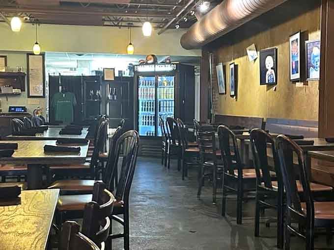 Clean lines and warm lighting create the perfect backdrop for lingering over lunch with friends.