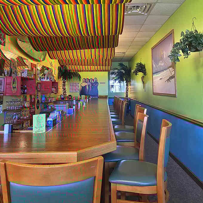 Walking into this kaleidoscope of color feels like stepping inside a beach party that never ends.