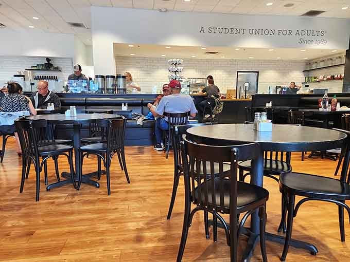 Clean lines and natural light create a space where industrial chic meets breakfast bliss, proving brunch deserves beautiful architecture too.