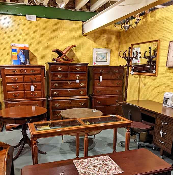 Wooden dressers lined up like soldiers, each one carrying stories of families, memories, and countless mornings getting ready.