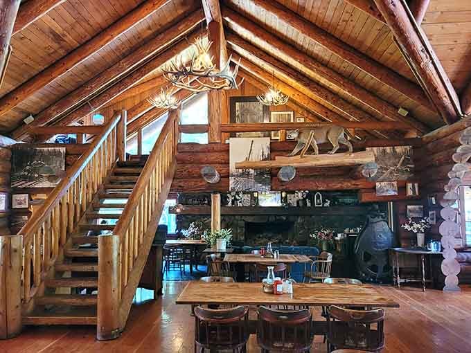 Those massive log beams overhead aren't decorative&mdash;they're actual old-growth timber holding up your breakfast dreams with impressive structural integrity.