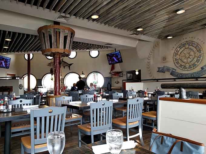 Those porthole windows aren't just for show. Dining inside feels like you've boarded a vessel bound for adventure and crab cakes.