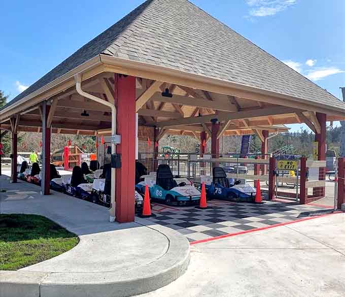 This covered go-kart station keeps the fun rolling even when Oregon's weather decides to be moody.