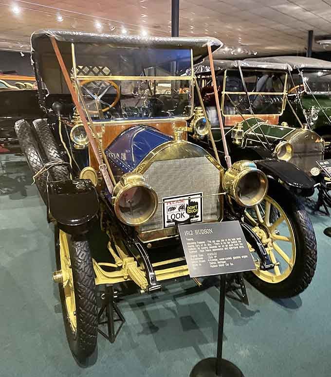 Those brass headlamps on this 1910 Hudson could double as searchlights for a Great Gatsby garden party.