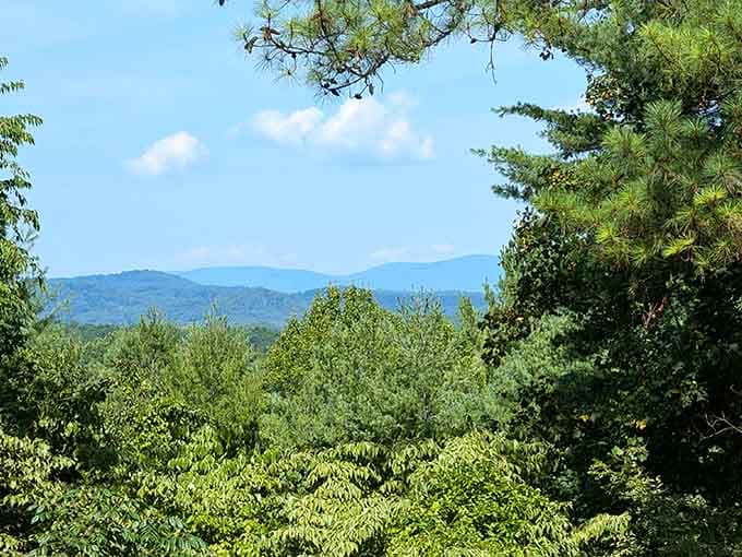 Mountains stacked like pancakes at a diner, each layer more delicious than the last.