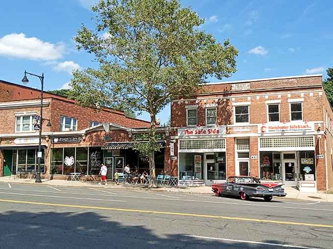 Classic brick storefronts and sidewalk cafes make Manchester's downtown the perfect post-hike reward spot.