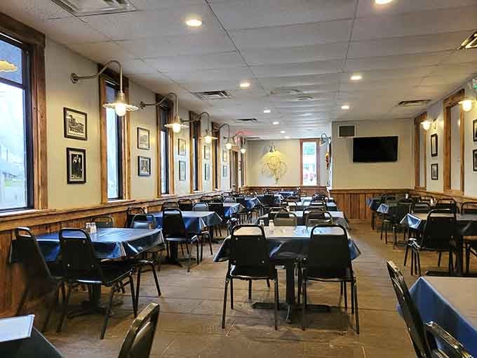 Clean, spacious, and unpretentious, this dining room proves great restaurants don't need fancy decor to deliver memorable meals.