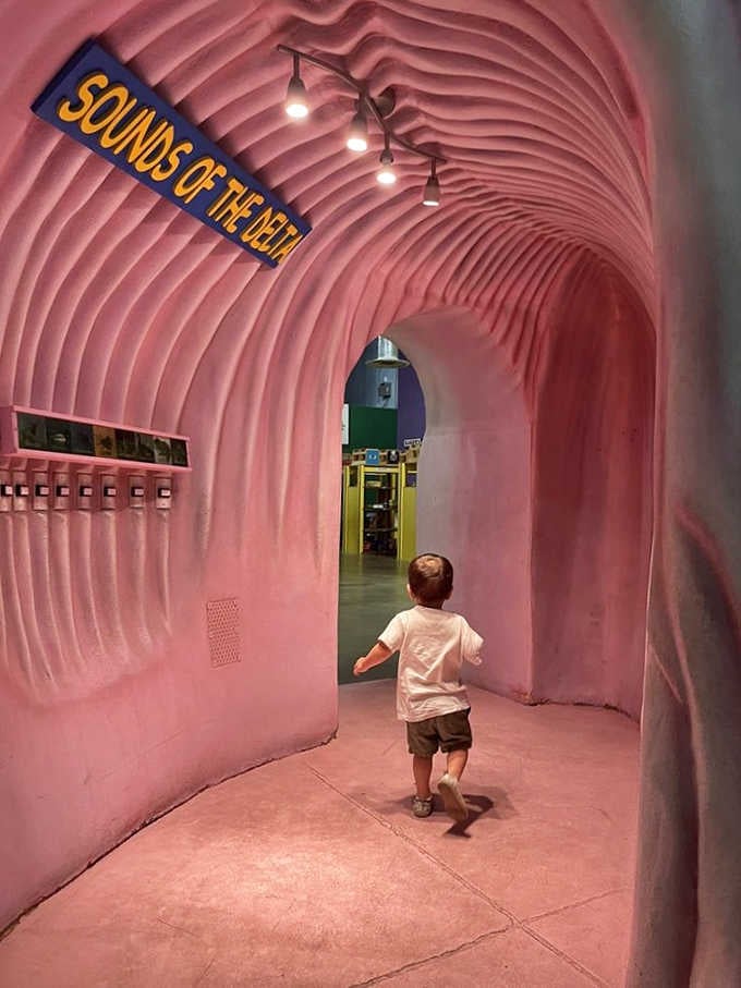 Walking through this pink tunnel feels like entering a giant heart, which is exactly the point of this brilliant exhibit.
