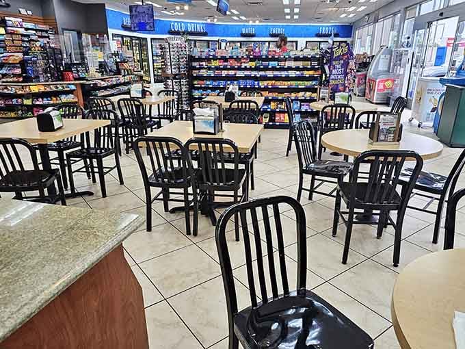 Black chairs, convenience store shelves, and incredible Mexican food: the most unlikely combination that absolutely works.