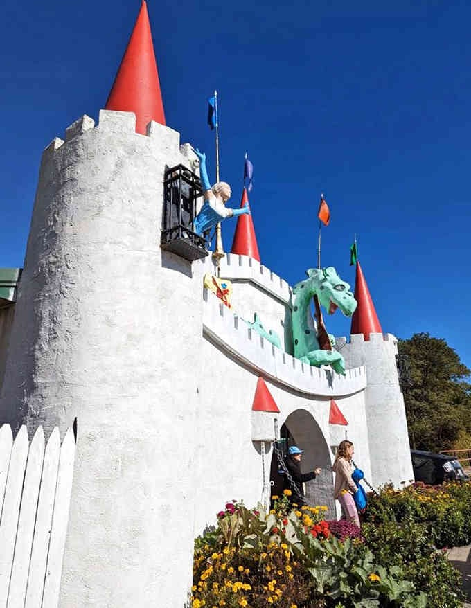 Rapunzel's got nothing on this tower scene, complete with a prince scaling the walls in eternal optimism and determination.