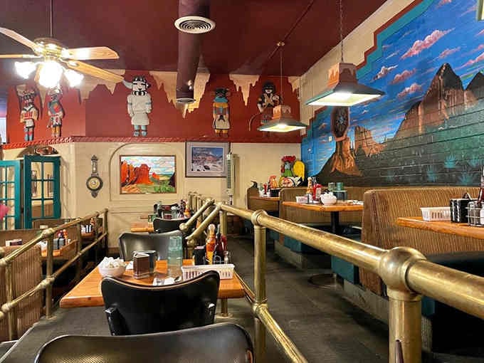 Step inside and you're greeted by vibrant murals and Southwest charm that makes waiting for your table almost enjoyable.