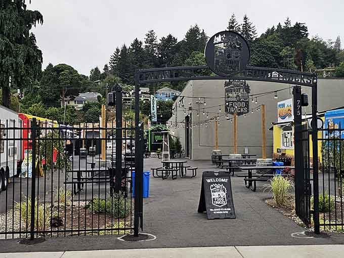 Food trucks gather at this waterfront spot, proving the best meals often come from kitchens on wheels.