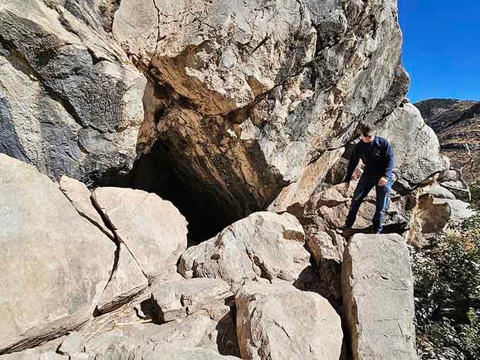 The entrance looks like the earth opened its mouth to share ancient secrets with you.