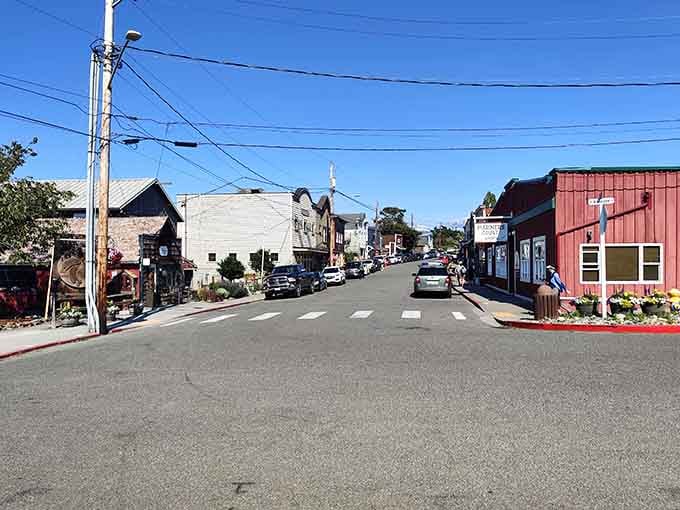 Downtown's street view shows a compact paradise where every building seems dedicated to feeding you exceptionally well.