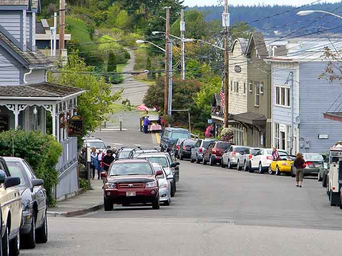 Streets slope gently toward Penn Cove, where the water sparkles like it's auditioning for a travel brochure.