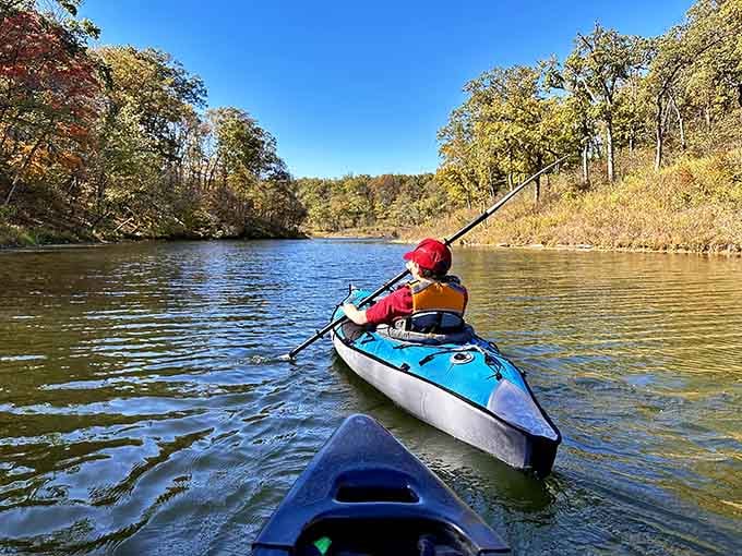 Autumn kayaking here means paddling through a living painting while pretending you planned this Instagram moment all along.
