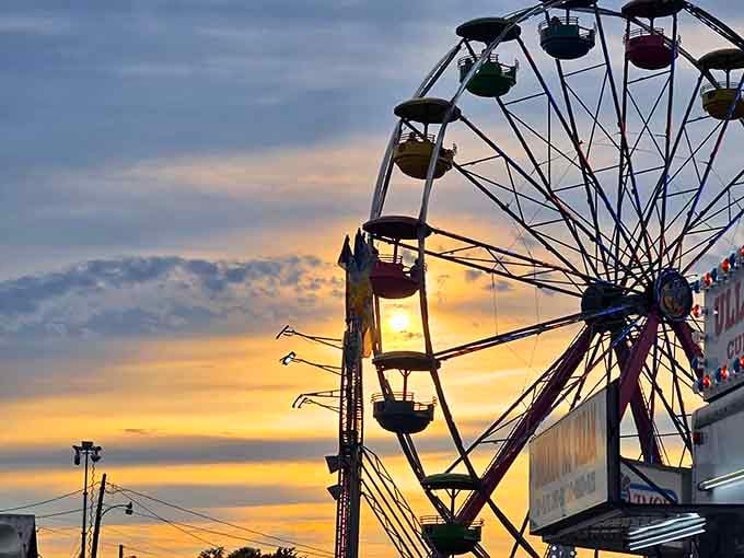 That Ferris wheel against the sunset looks like something Norman Rockwell would paint if he worked in neon.