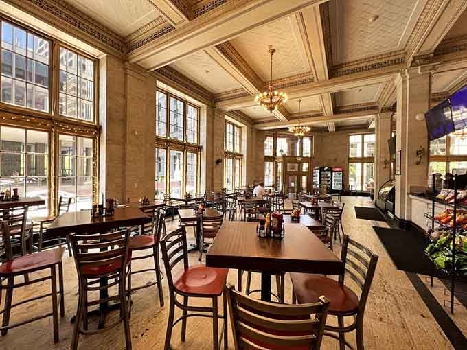 Soaring ceilings and natural light make every omelet feel like a special occasion worth celebrating.