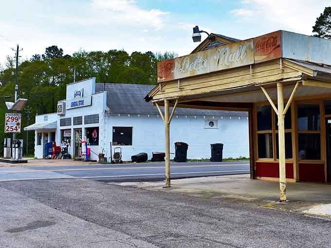 The vintage Coca-Cola sign and weathered awning tell stories of simpler times when neighbors knew your name.