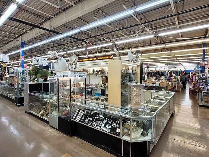 Endless aisles of possibility stretch before you, where antique glassware mingles with modern finds in delightful chaos.