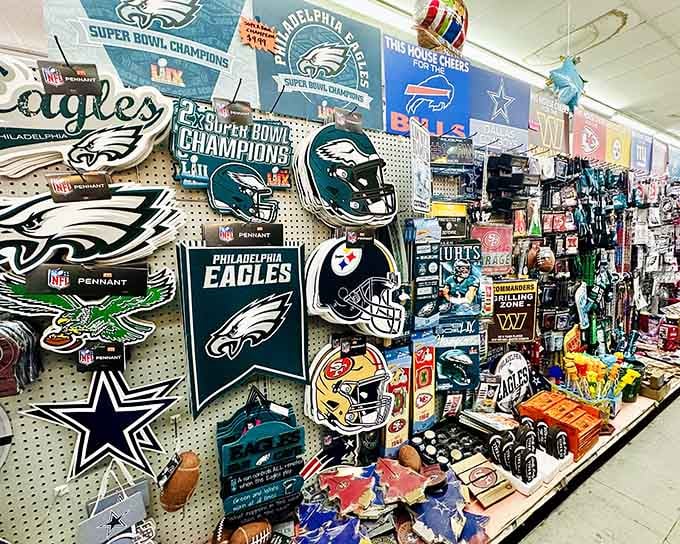Super Bowl champions deserve their own aisle, and this wall of Eagles glory delivers pure hometown pride.