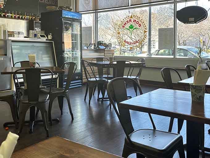 Simple tables and natural light create the perfect backdrop for what's about to become your new favorite lunch spot.