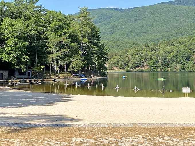 Sandy beaches meet mountain lakes in a combination that shouldn't work this well but absolutely does.