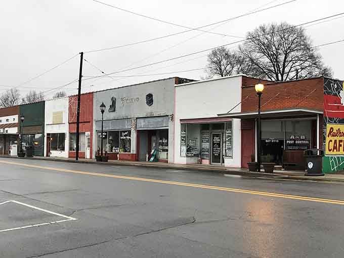 Main Street architecture that survived because nobody had money to tear it down and build something terrible instead.