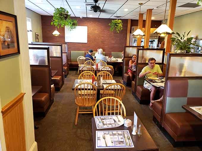 Classic diner booths and warm lighting create the kind of atmosphere where time slows down and conversations linger.