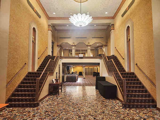 Twin staircases flanking a grand lobby make you feel like royalty ascending to your throne.