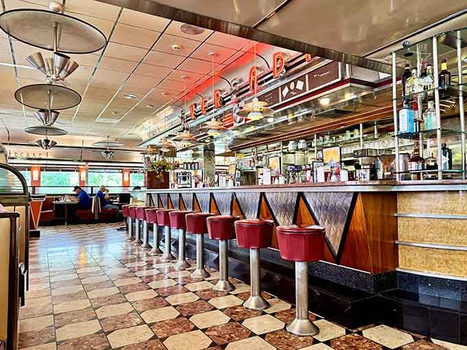 Chrome, checkered floors, and counter stools that spin&mdash;this interior has more authentic retro charm than a Buddy Holly concert.