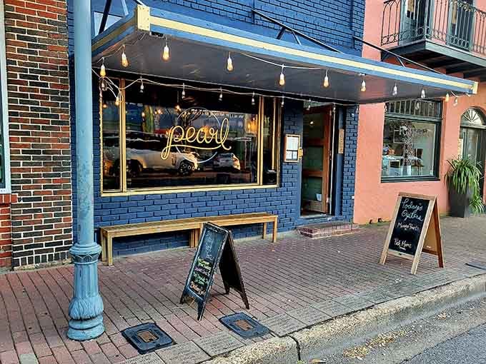 Pearl's charming storefront proves that the best dining experiences often come wrapped in twinkling lights and coastal charm.