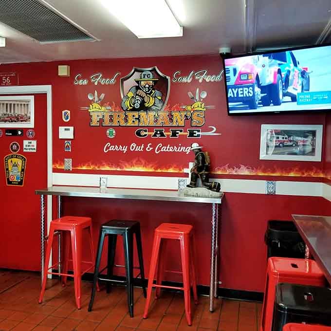 Step inside and you're greeted by fire engine red walls and firefighting tributes that feel genuine, not gimmicky.