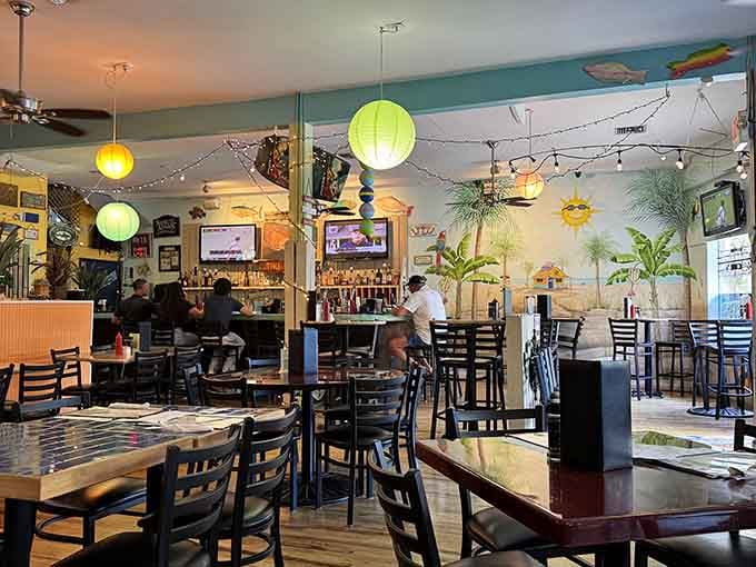 Bright lanterns and beach vibes create the perfect setting where flip-flops meet fantastic food without apology.