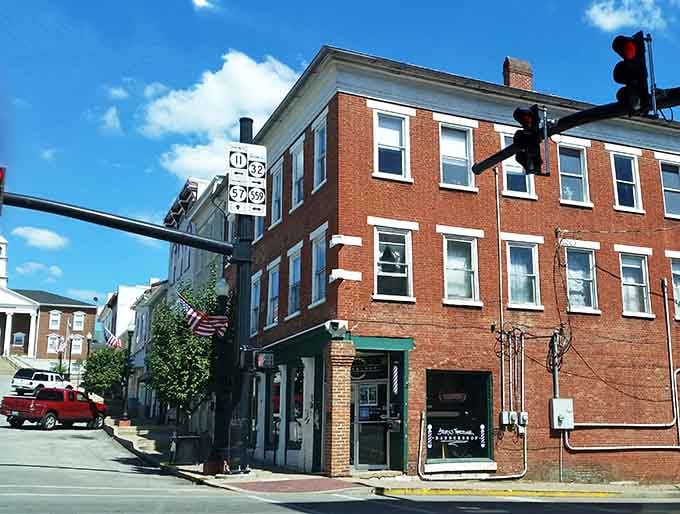 Downtown Flemingsburg where the buildings have more character than most reality TV shows combined.