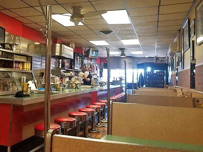 Red vinyl stools lined up like soldiers ready to serve breakfast duty at Maryland's most enduring diner.