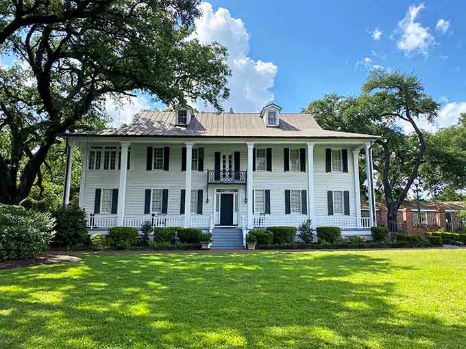 This antebellum beauty has seen centuries pass by, and those live oaks provide shade older than your family tree.